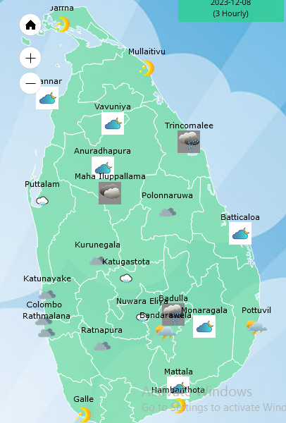 Showers above 75mm are likely at some places in Central, Sabaragamuwa, Western and Uva provinces ...