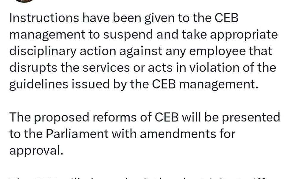 CEB management to suspend employees who disrupt services or act in ...