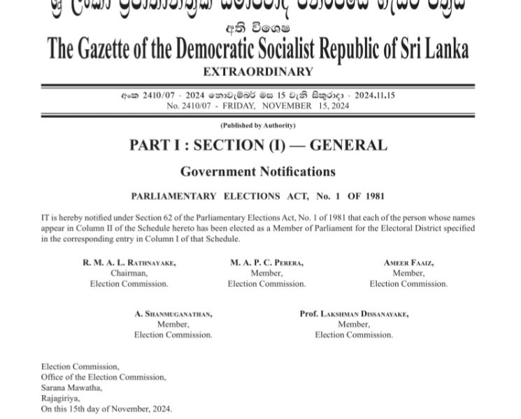 Names of new members of parliament gazatted – The Island